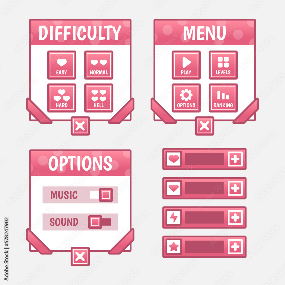Vector game template gui kit. Interface Level selection multi stage ...