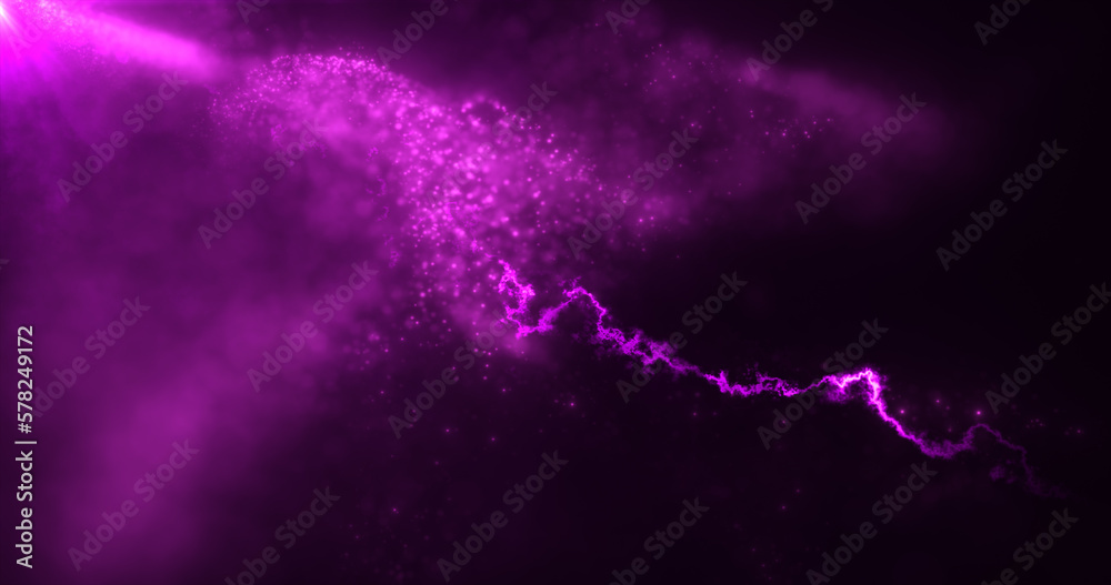 Abstract background of purple energy particles of energy magic waves ...