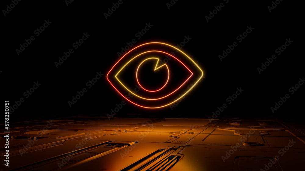 Orange and Yellow neon light eye icon. Vibrant colored Vision ...