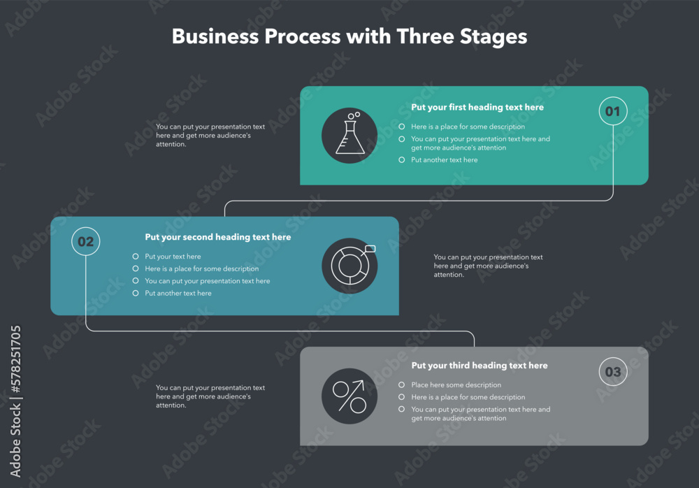 Simple vertical business process template - dark version. Concept of ...
