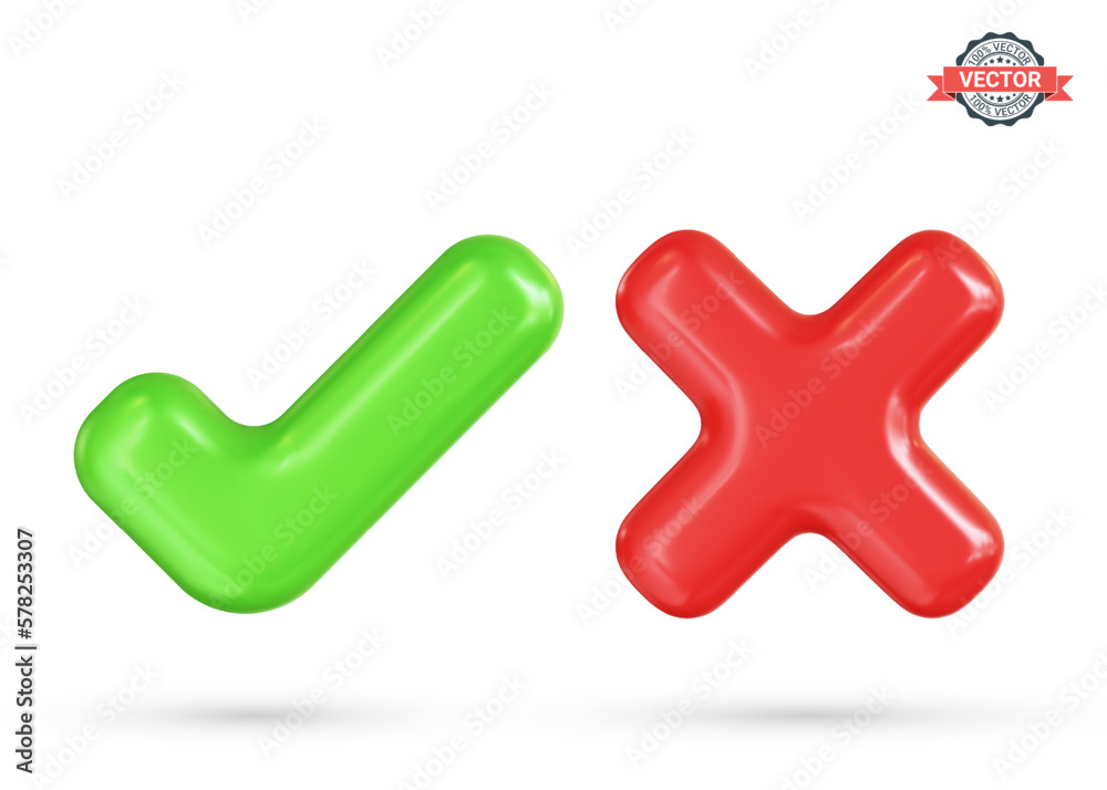 Green tick and red cross. Correct and incorrect signs, right and wrong ...