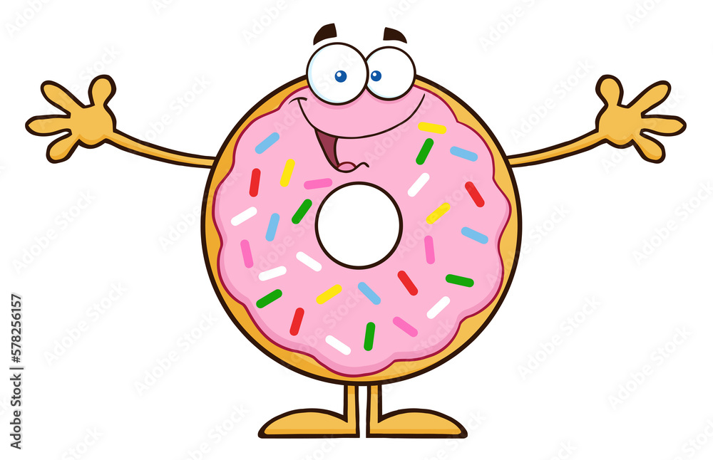 Funny Donut Cartoon Character With Sprinkles Wanting A Hug. Hand Drawn ...