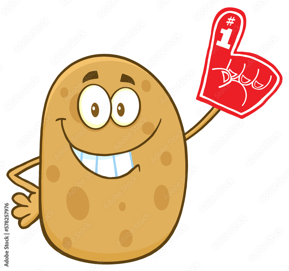 Happy Potato Cartoon Character Wearing A Foam Finger. Hand Drawn ...