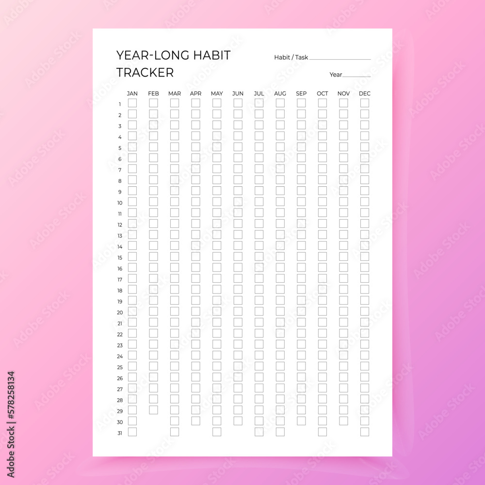 Habit tracker template. Year-long habit diary. Journal planner with ...