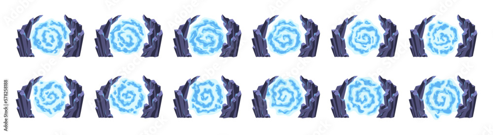 Animated cartoon portal. Magic teleport, rotating vortex spiral gate to ...