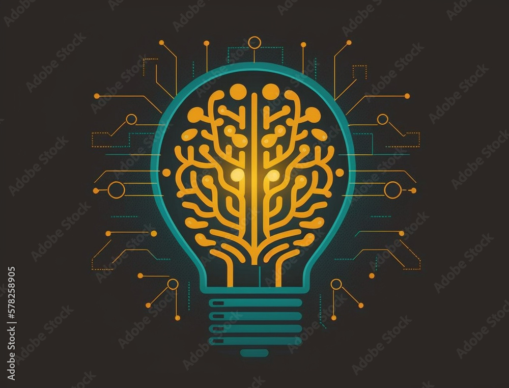 Bulb like robotic human brain with detailed circuits. Concept art of ...
