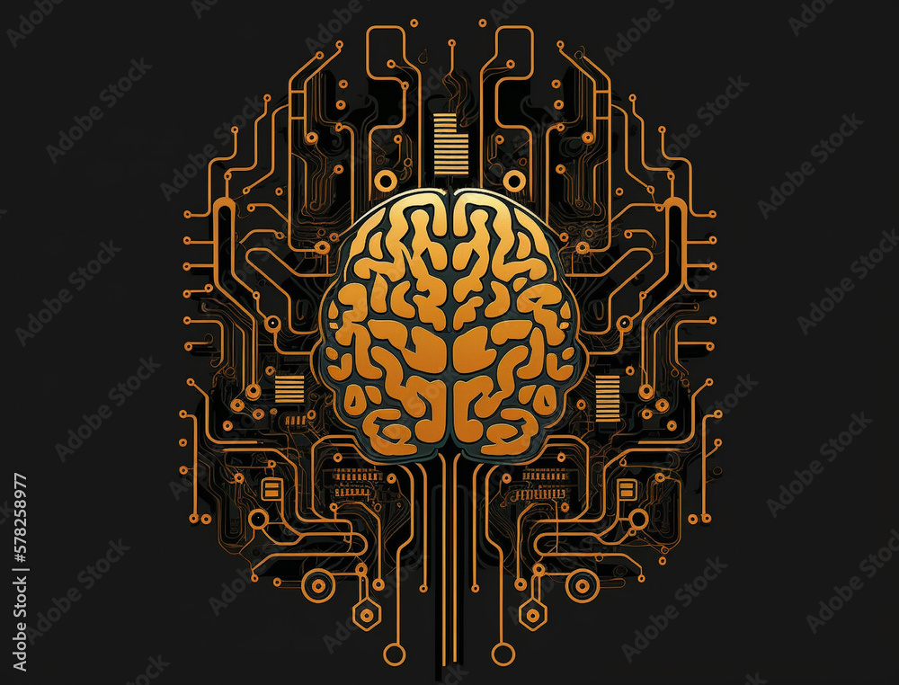 Robotic human brain with detailed circuits. Concept art of artificial ...
