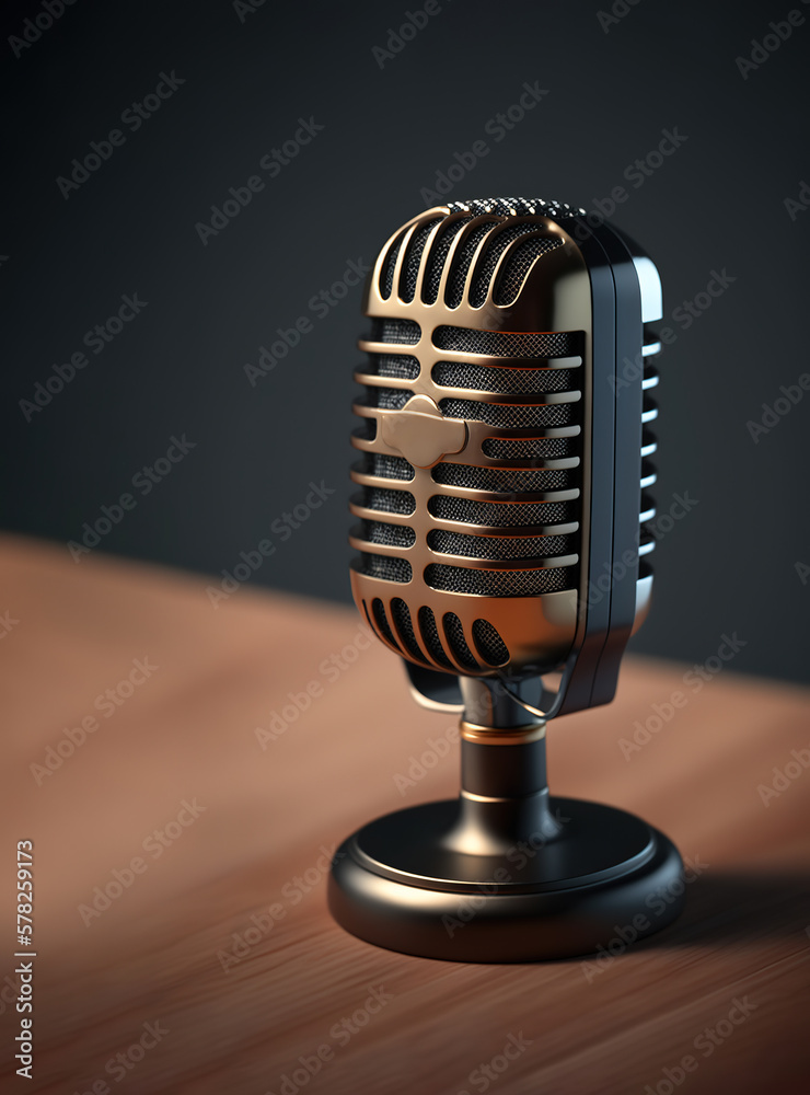 radio station retro metallic microphone for live podcast or show ...