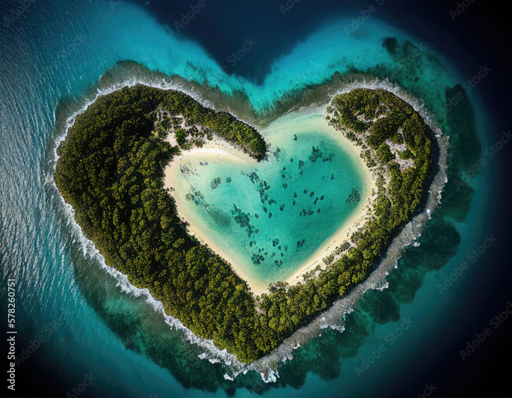 Paradise Island in the Shape of a Love Heart. Aerial Perspective ...