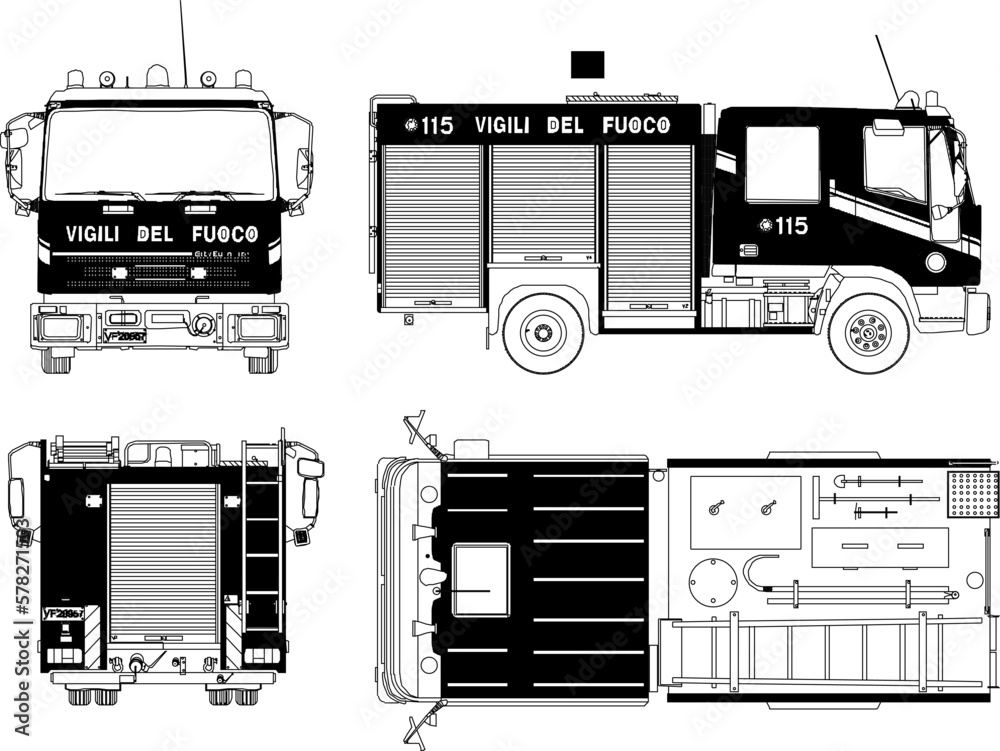 Fire engine detailed sketch vector illustration set Stock Vector ...