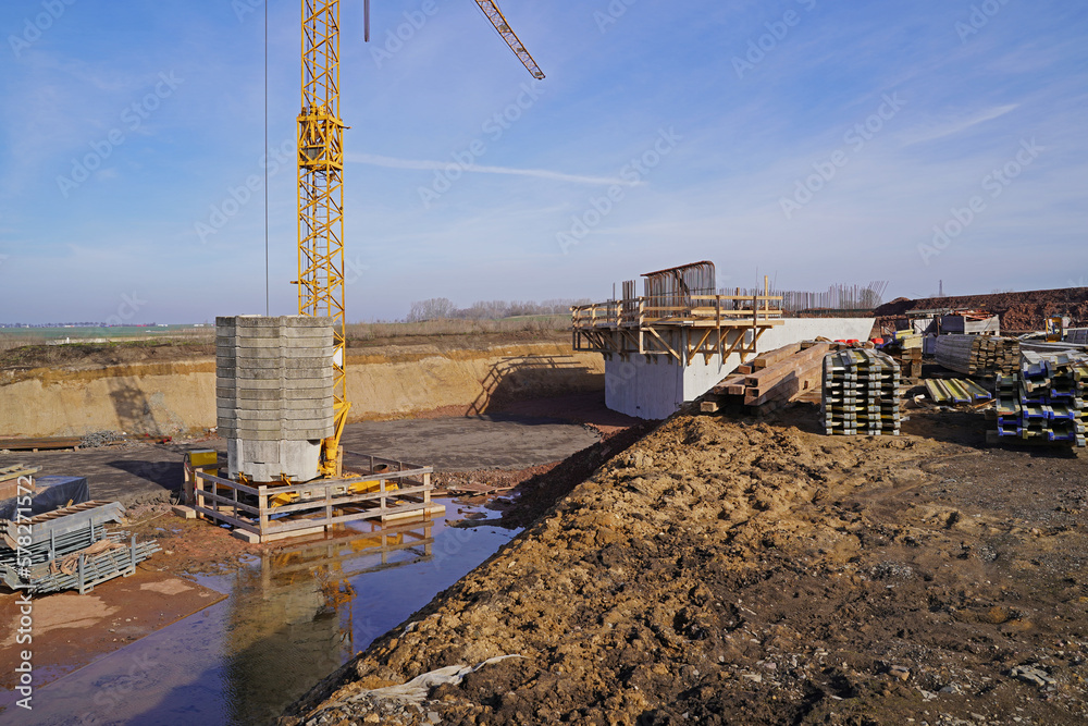 Bridge construction site for the construction of a bridge for the ...