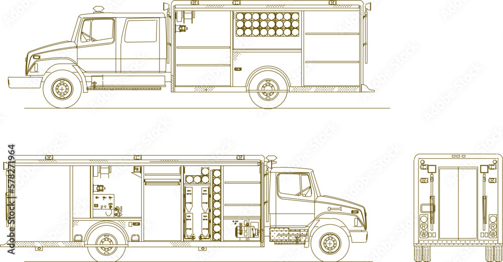 Gold Fire engine detailed sketch vector illustration set Stock Vector ...