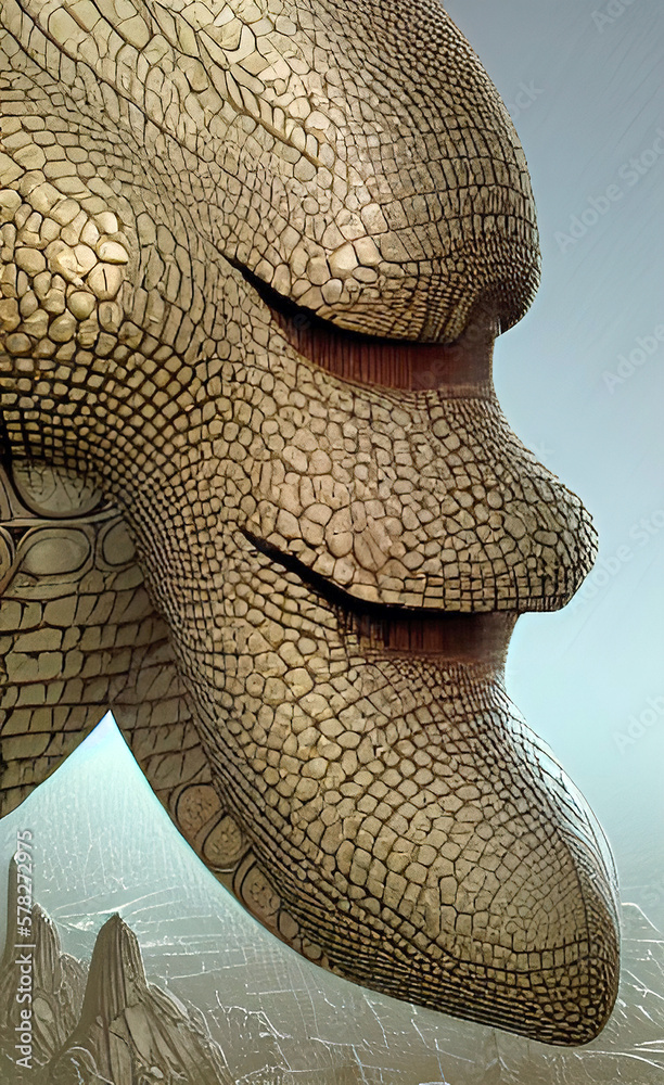 Side profile portrait of a fantasy ogre. The chin is long and large and ...