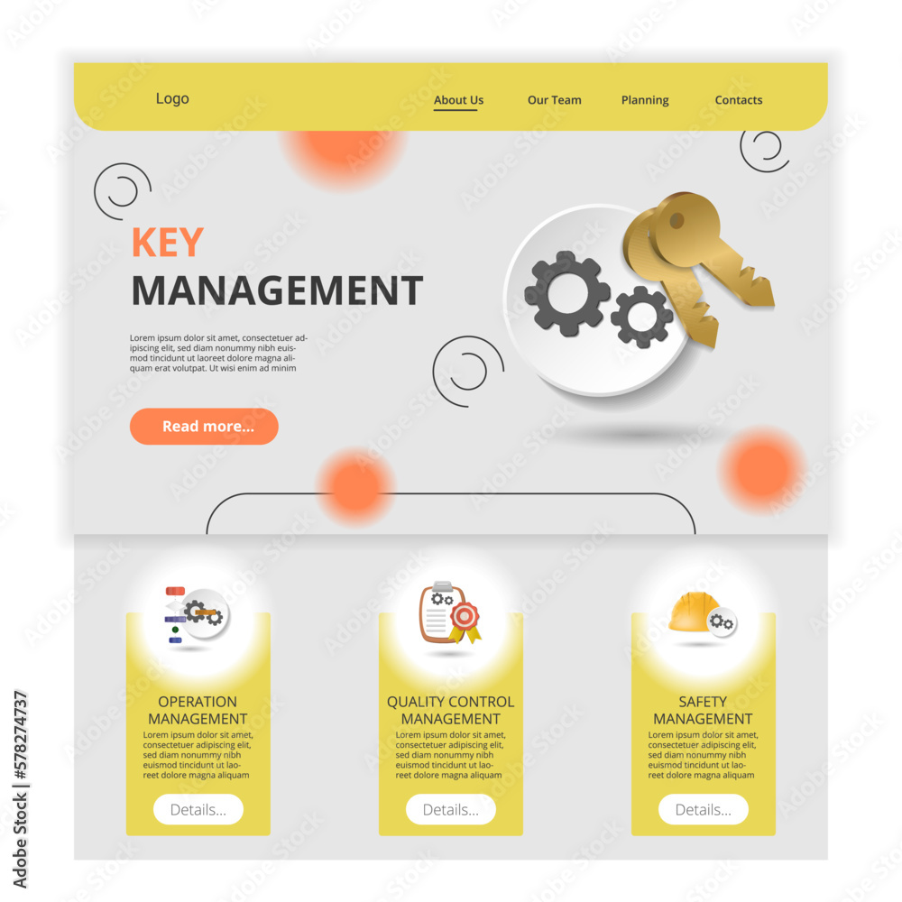 Key management flat landing page website template. Operation management ...