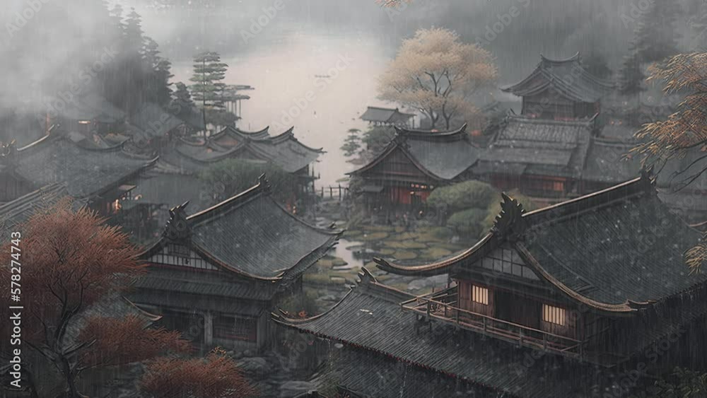 Virtual Japanese Village Background, Concept Art, Digital Illustration ...