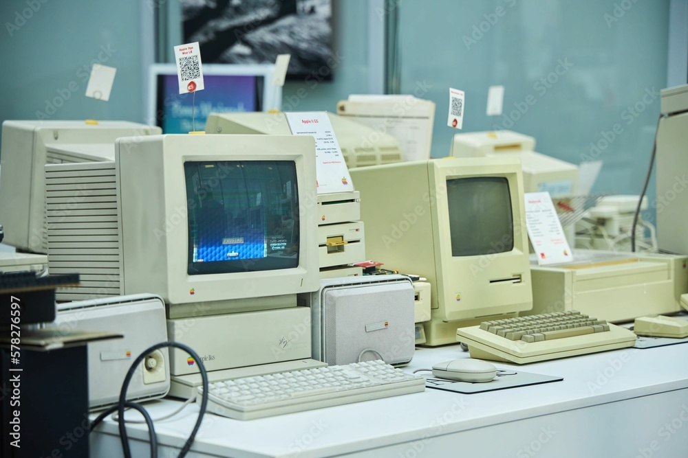 MOSCOW, Russia - May 7, 2022: Museum of Old Apple Computers. The first ...