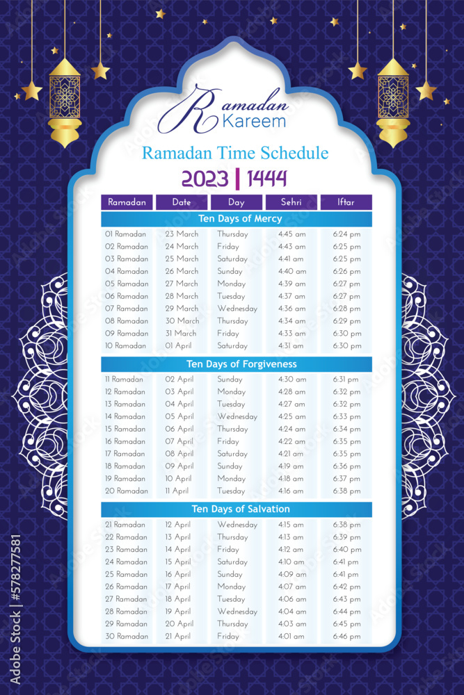 Gradient ramadan schedule calendar template design Stock Vector | Adobe ...