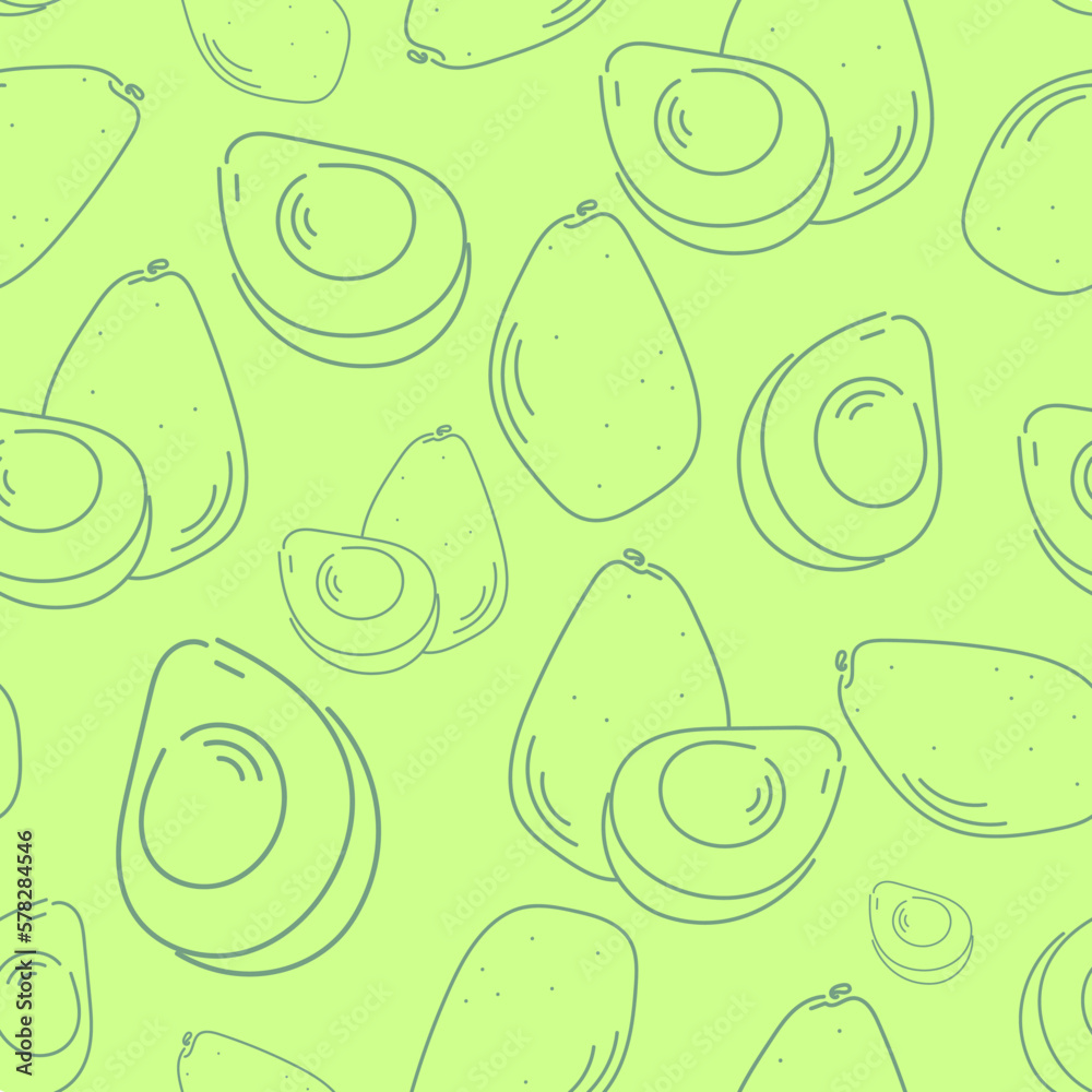 Seamless vector drawing with avocados. Fruit sketch of green avocados ...
