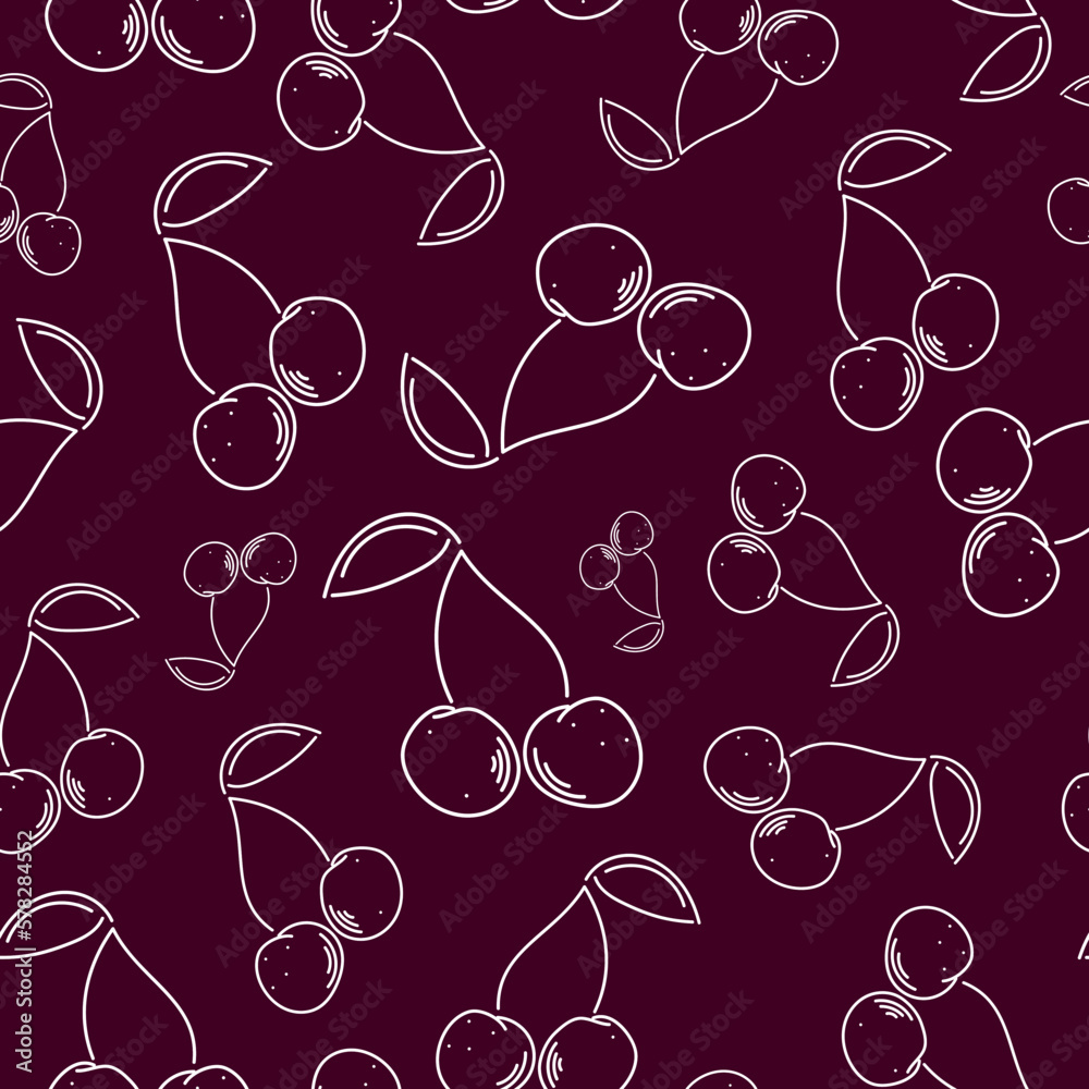 Seamless vector pattern with cherries. Fruity sketch of red cherries on ...
