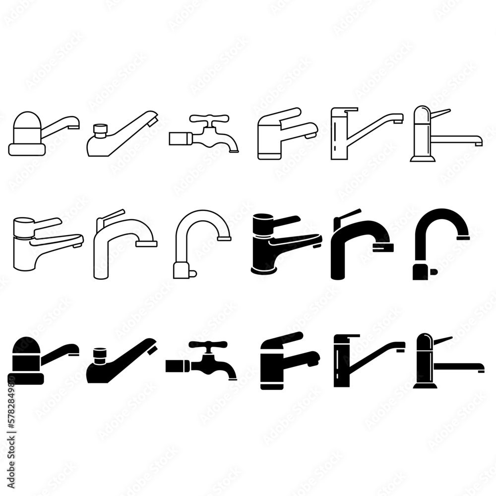 Faucet icon vector set. water tap for sink illustration sign collection ...