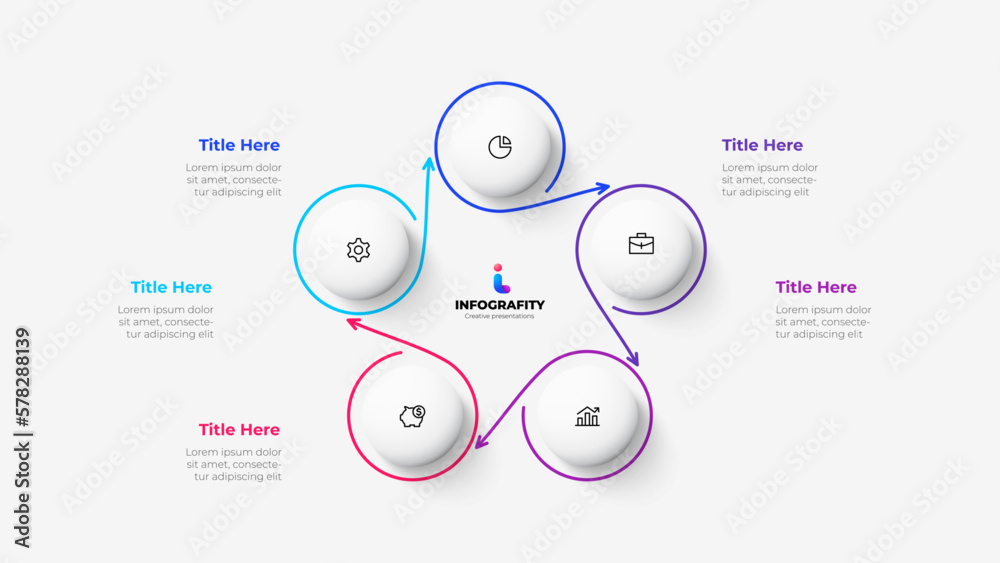 Cycle diagram with 5 options or steps. Infographic template. Five white ...
