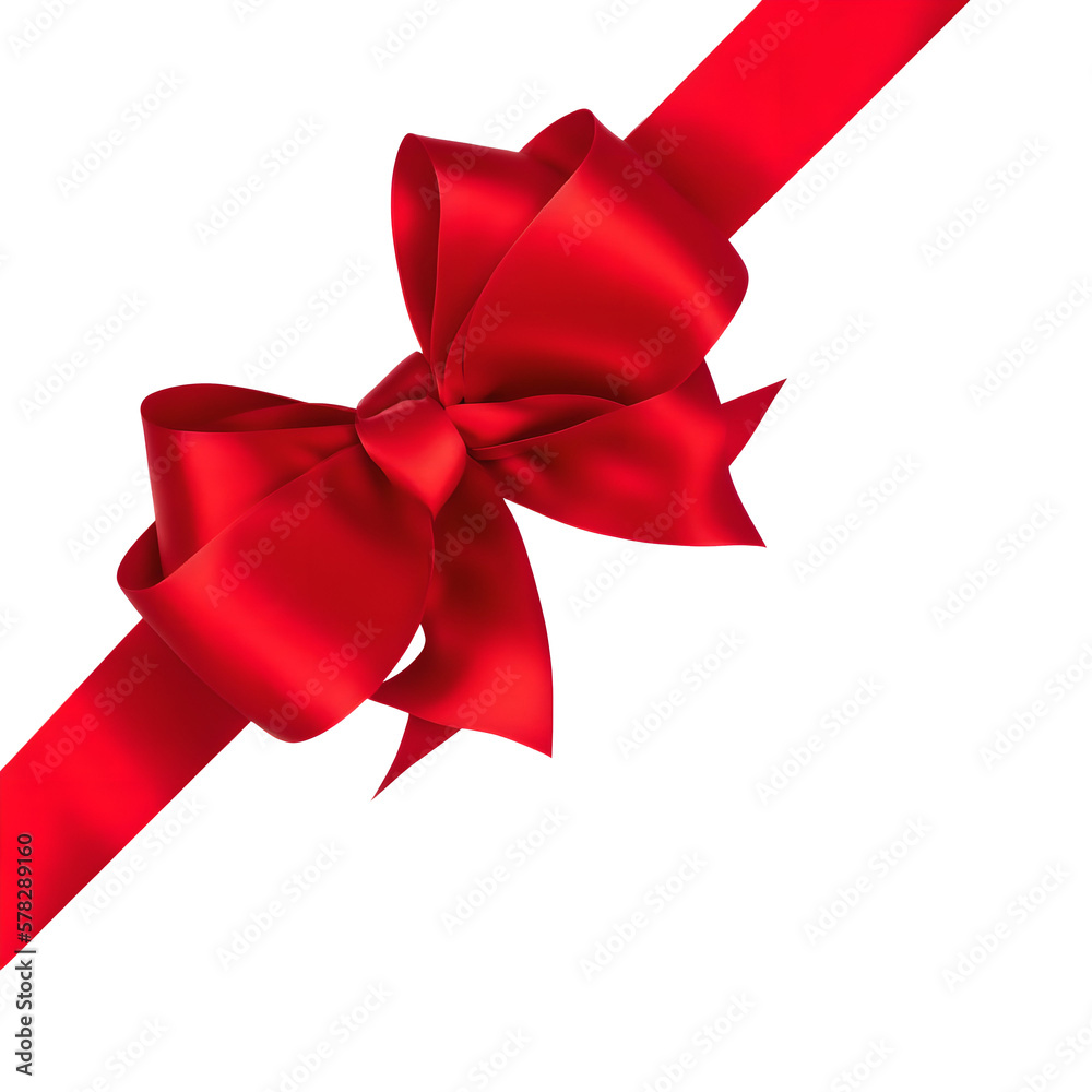 Red beautiful diagonal ribbon with a bow isolated on a transparent ...