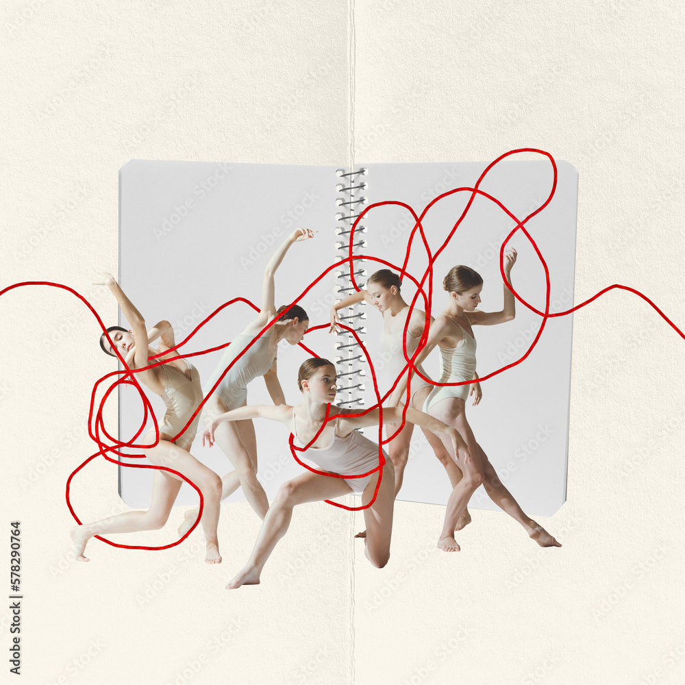 Group of young ballet dancers dancing. Concept of human emotions ...