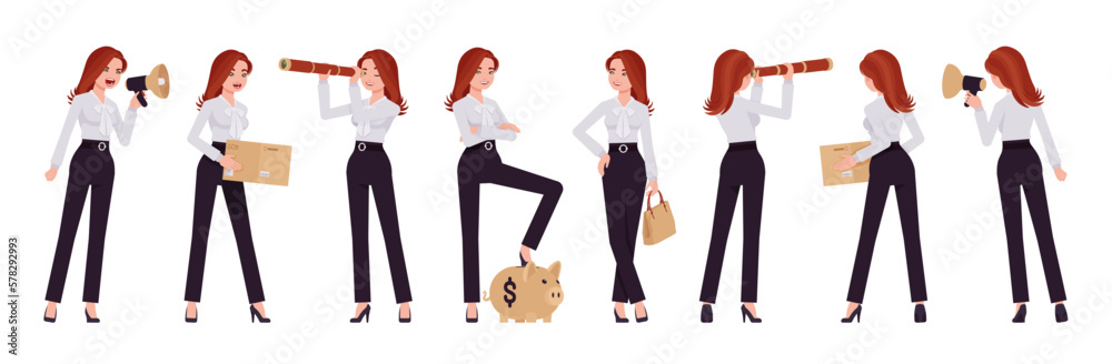 Business consultant professional lady set, attractive woman holding ...