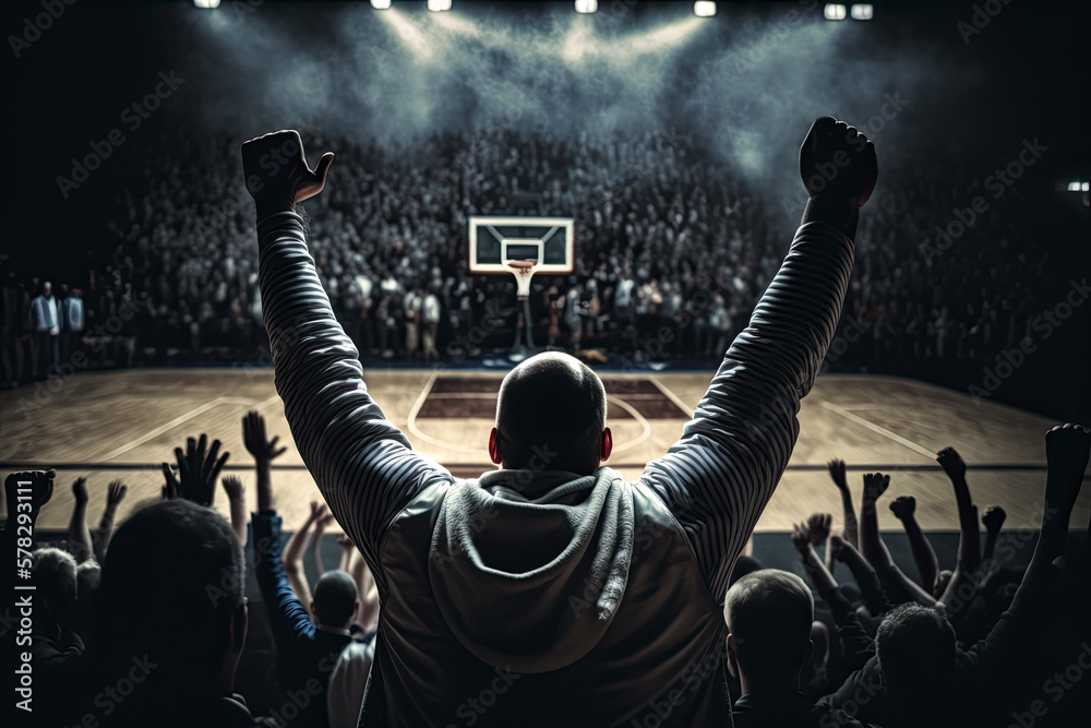 AI Generative Illustration of a basketball fan in the stands of a ...