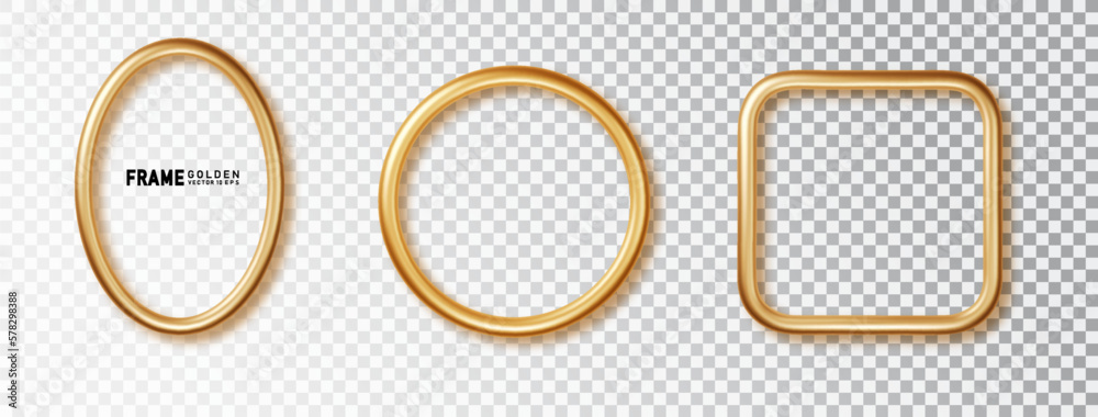 Realistic gold metal frame template of different shapes isolated ...