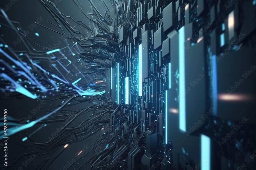 Futuristic data flow, data transfer technology. Cyberpunk, big data and ...