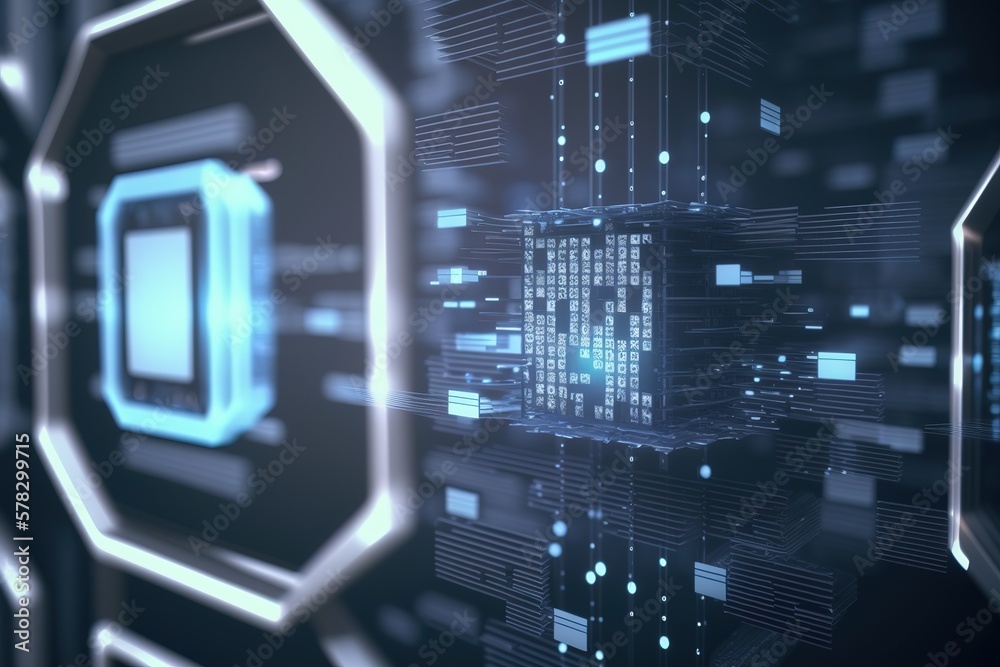 Futuristic data flow, data transfer technology. Cyberpunk, big data and ...