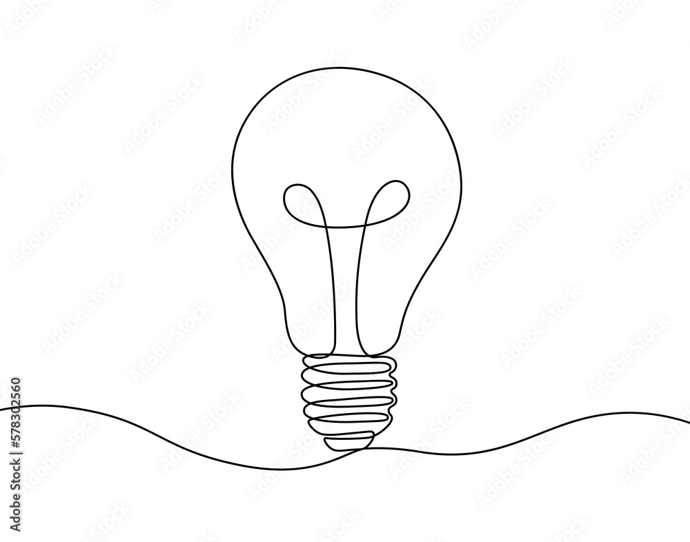 Continuous drawing line art of light bulb. Idea concept. Hand drawn one ...