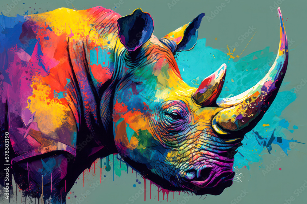 Colorful painting of a rhino. Generative AI. Stock Illustration | Adobe ...