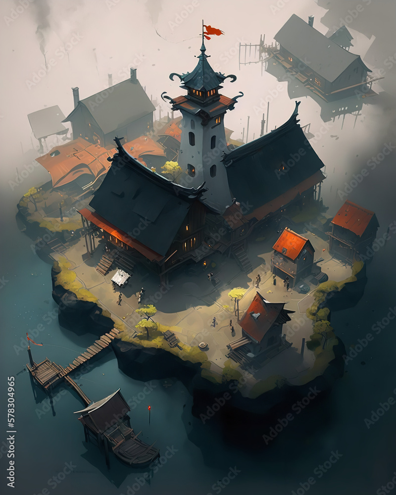 artography map of blacksmith village foggy Generative AI Stock ...