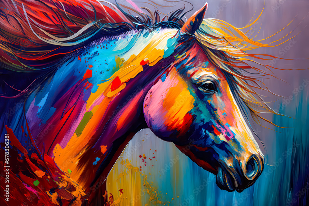 Colorful painting of a horse. Generative AI. Stock Illustration | Adobe ...