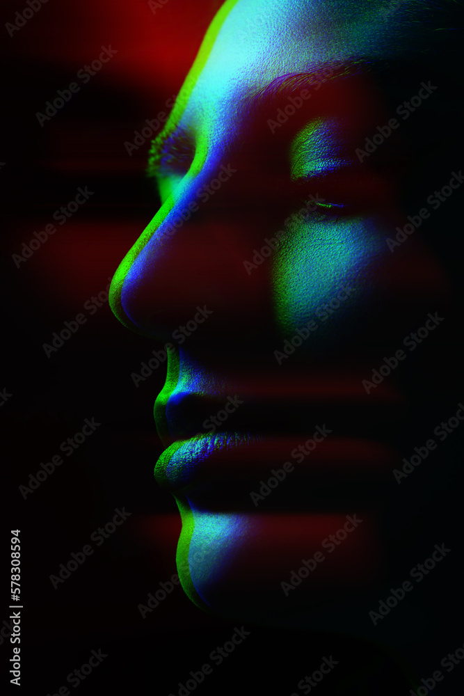 Dark face silhouette of looking down beautiful and sexy woman. Part of ...