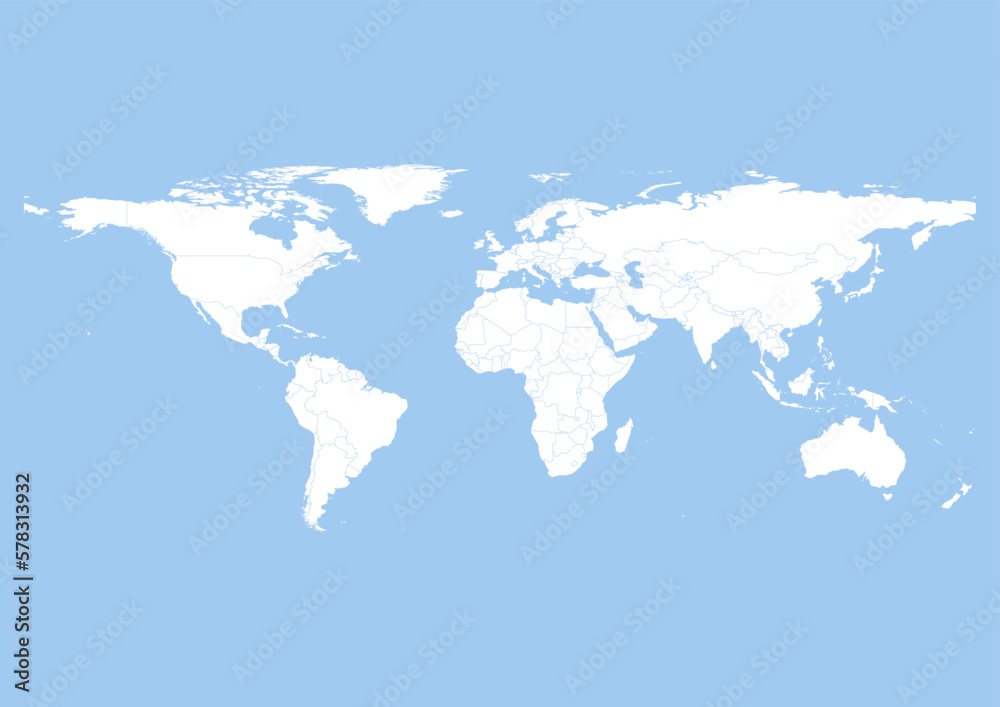 Vector world map - with Baby Blue Eyes color borders on background in ...