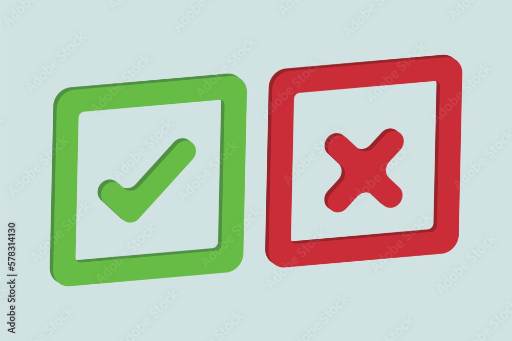 Green check mark and red wrong on the checked box. true or false stock ...