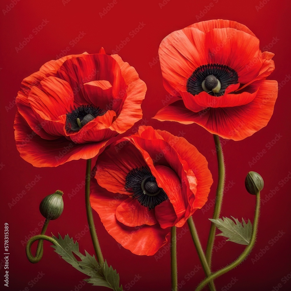 Remembrance day banner. Poppy flower on bright red background. Anzac ...
