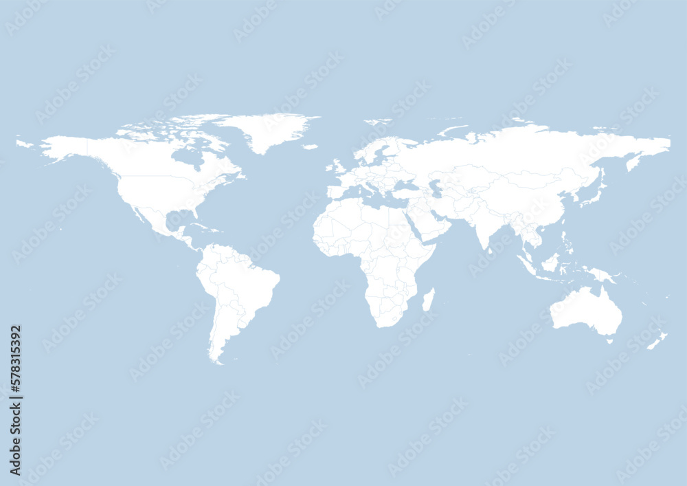 Vector world map - with Beau Blue color borders on background in Beau ...
