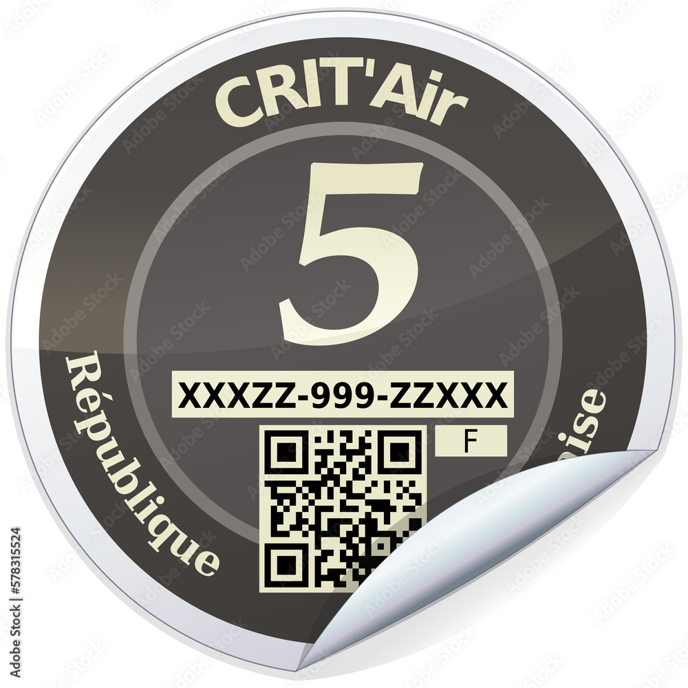 Rounded sticker of a category 5 gray crit'air label, classification of ...