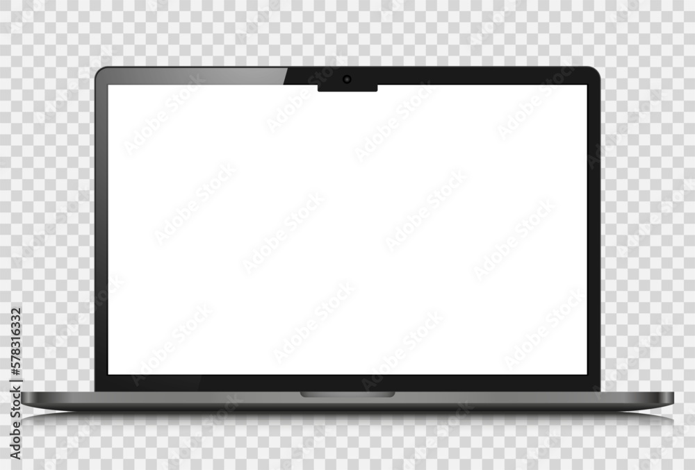 The layout of a modern laptop with a reflection on a transparent ...