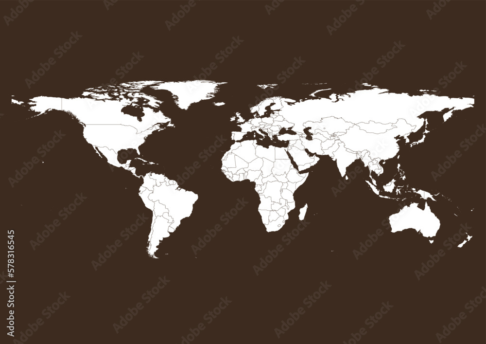 Vector world map - with Bistre color borders on background in Bistre ...