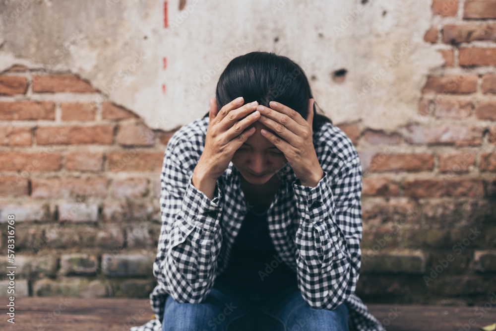 sad serious illness woman.depressed emotion panic attacks alone sick people fear stressful ...