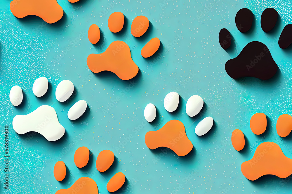 Seamless background with bone and footprint Dog paw, background ...