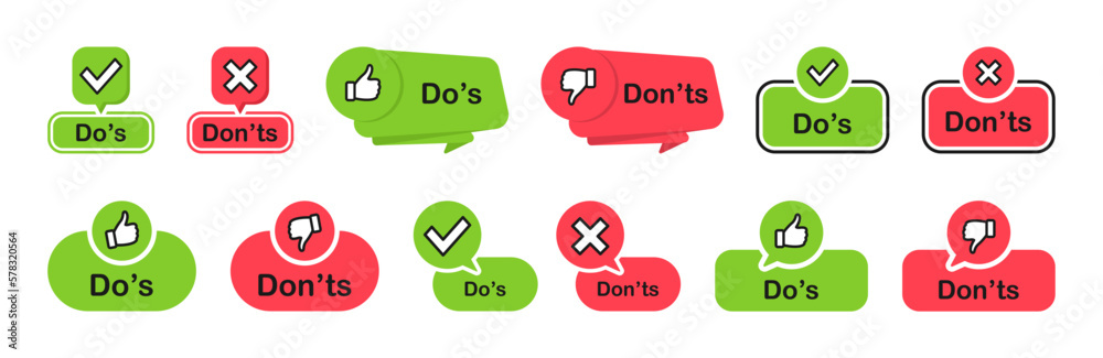 Do and Don't icon set. Check mark and cross. Like and dislike symbols ...