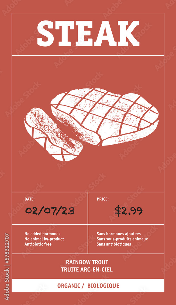 Modern typography banner, hand drawn steak. Meat abstract vector ...