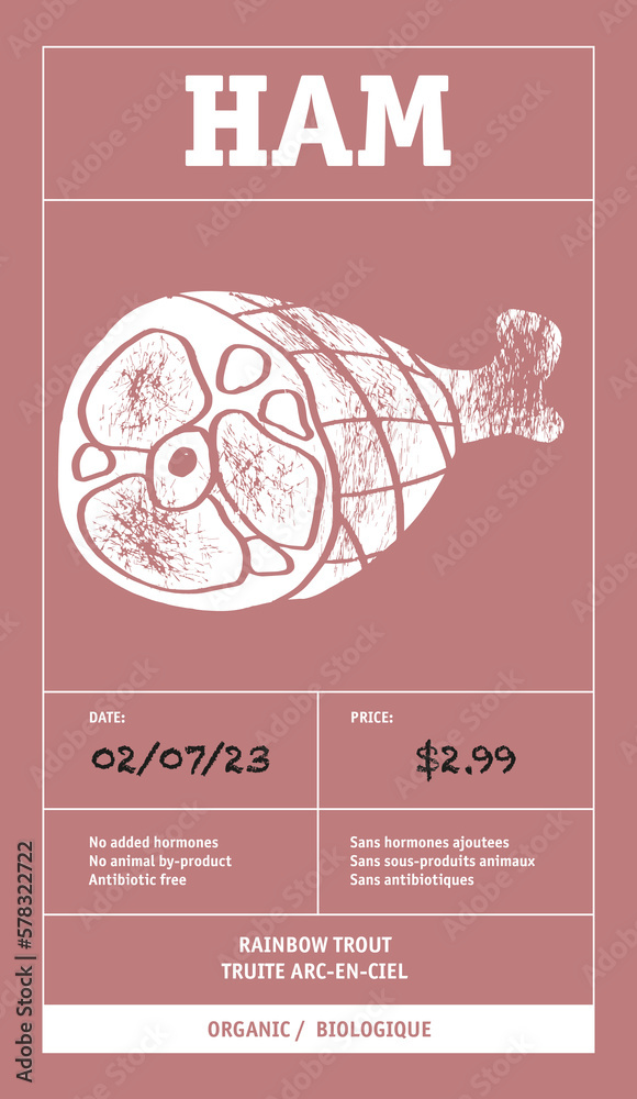 Modern typography banner, hand drawn ham. Meat abstract vector ...