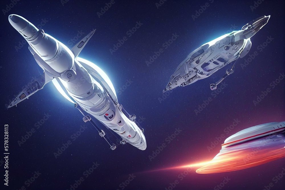 Spaceships in space, futuristic, modern, technology, designed as ...